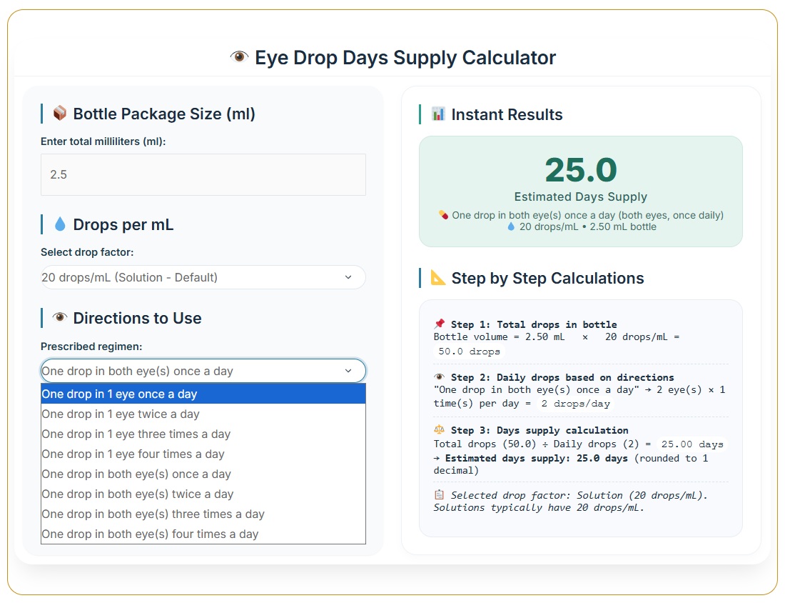 Day Supply Calculator for Eye Drops - A&P Pharmacy, TX